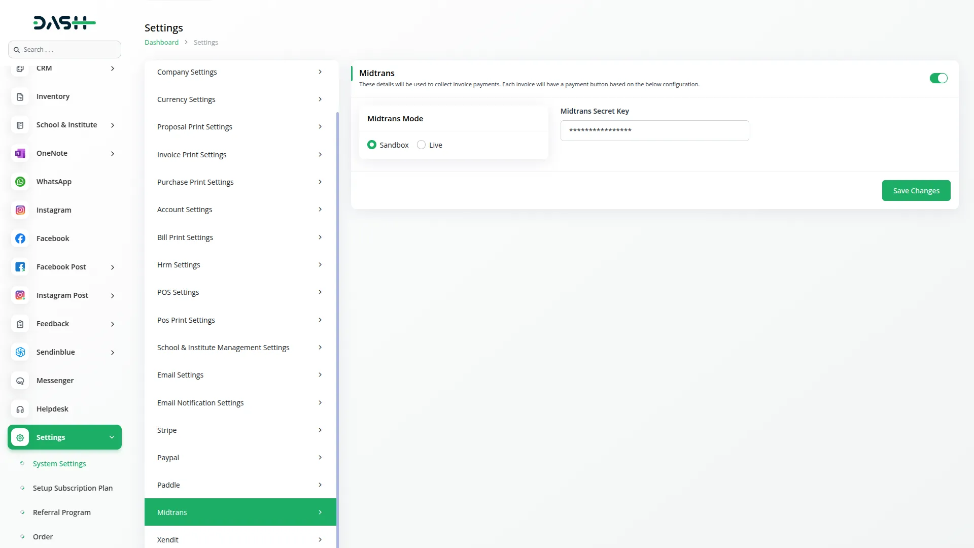 Midtrans Integration In Dash SaaS - WorkDo.io